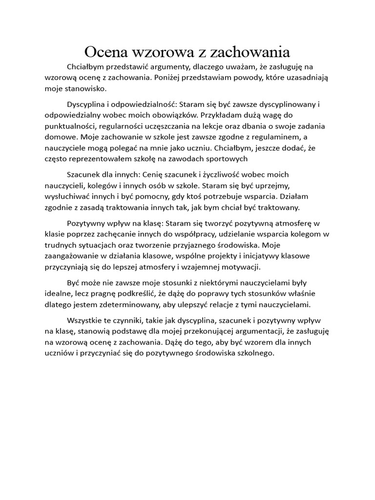 Ocena Wzorowa Z Zachowania | PDF