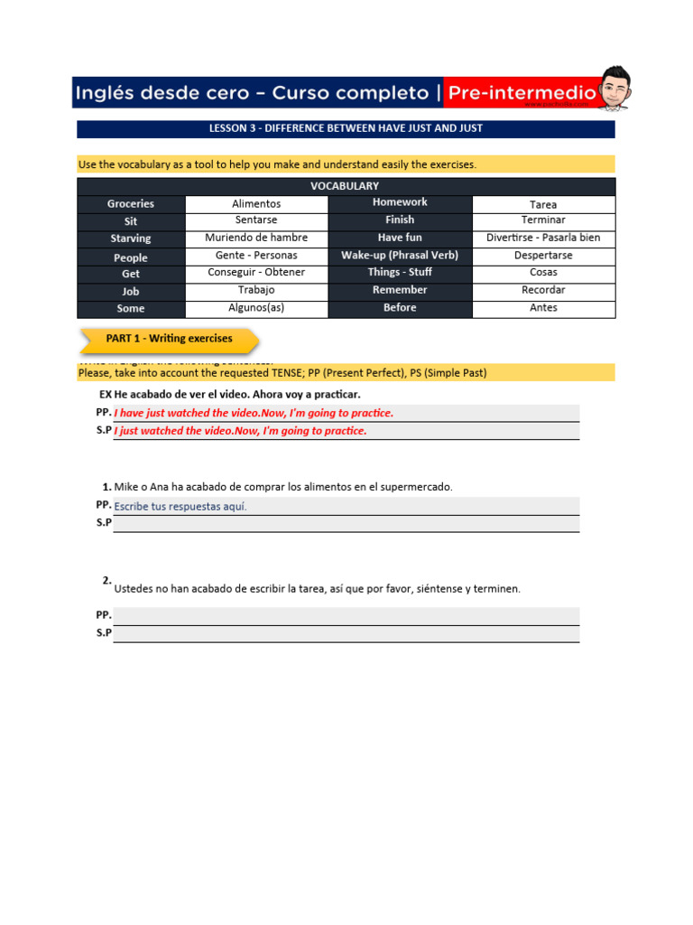 Lesson 3 - Have Just Vs Just | PDF
