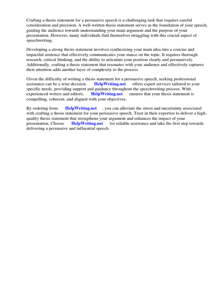 Examples of A Thesis Statement For A Persuasive Speech | PDF