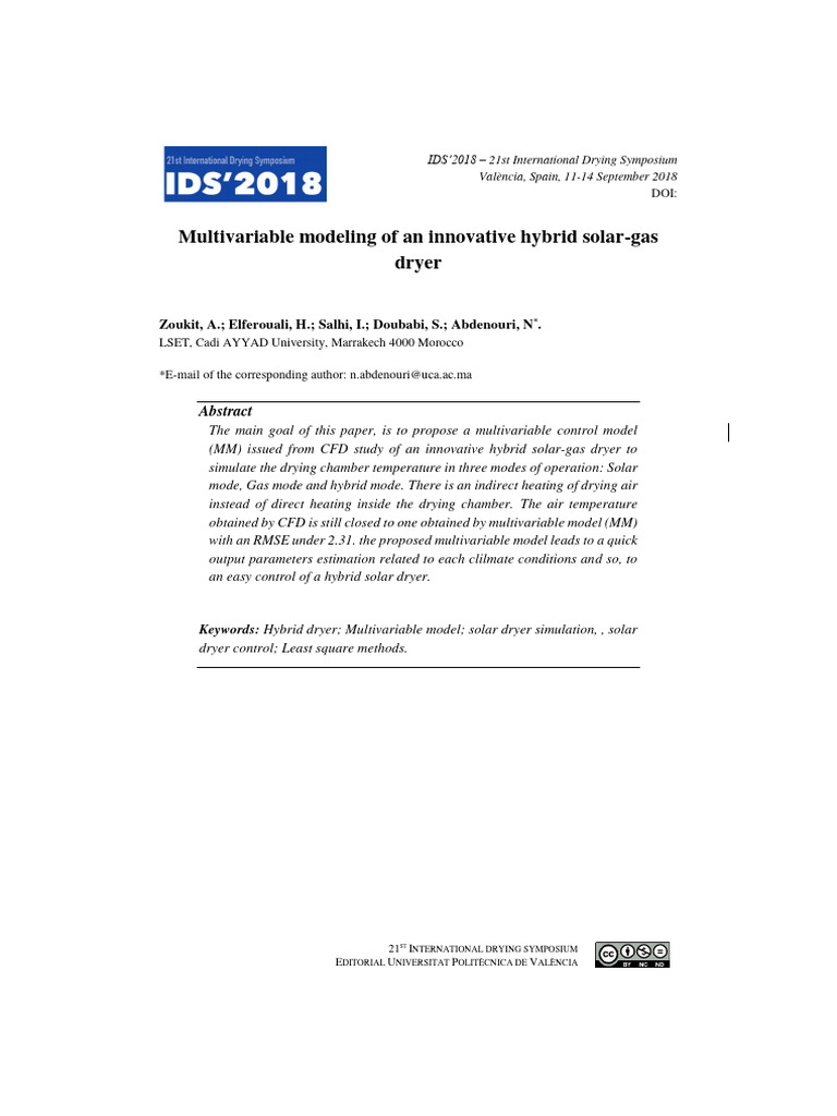 Multivariable Modeling of An Innovative Hybrid Solar-Gas Dryer | PDF