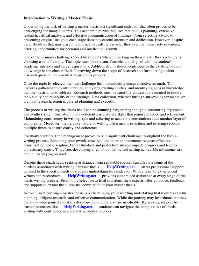 Write Introduction Master Thesis Download Free Pdf Thesis Science