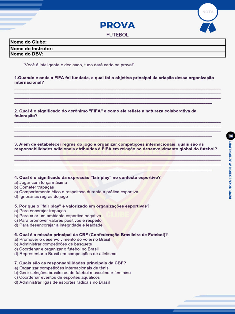 PROVA - Gabarito | PDF | Futebol | FIFA