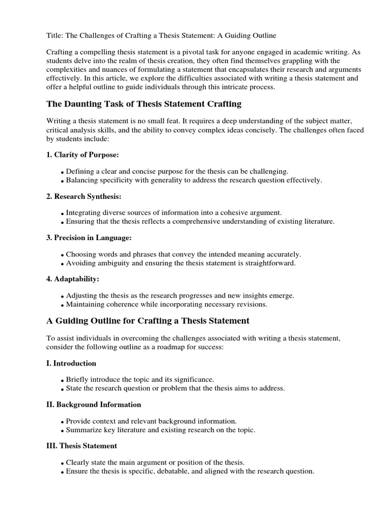 Thesis Statement Example Outline | PDF | Thesis | Essays