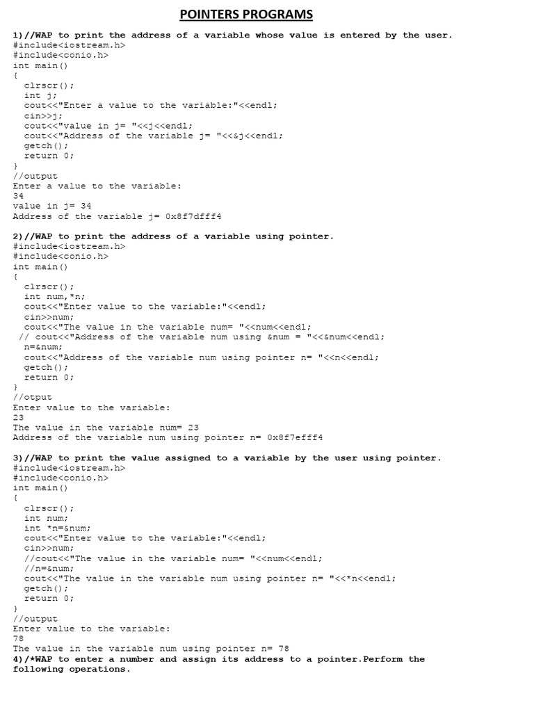 Pointers Programs | PDF | Pointer (Computer Programming) | Programming ... Pointers Programs | PDF | Pointer (Computer Programming) | Programming ...