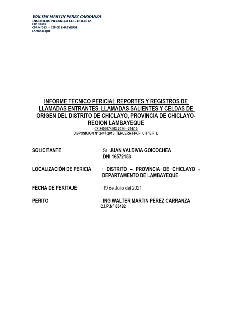 Informe Pericial Juan Valdivia Pdf Antena Radio Frecuencia De Radio