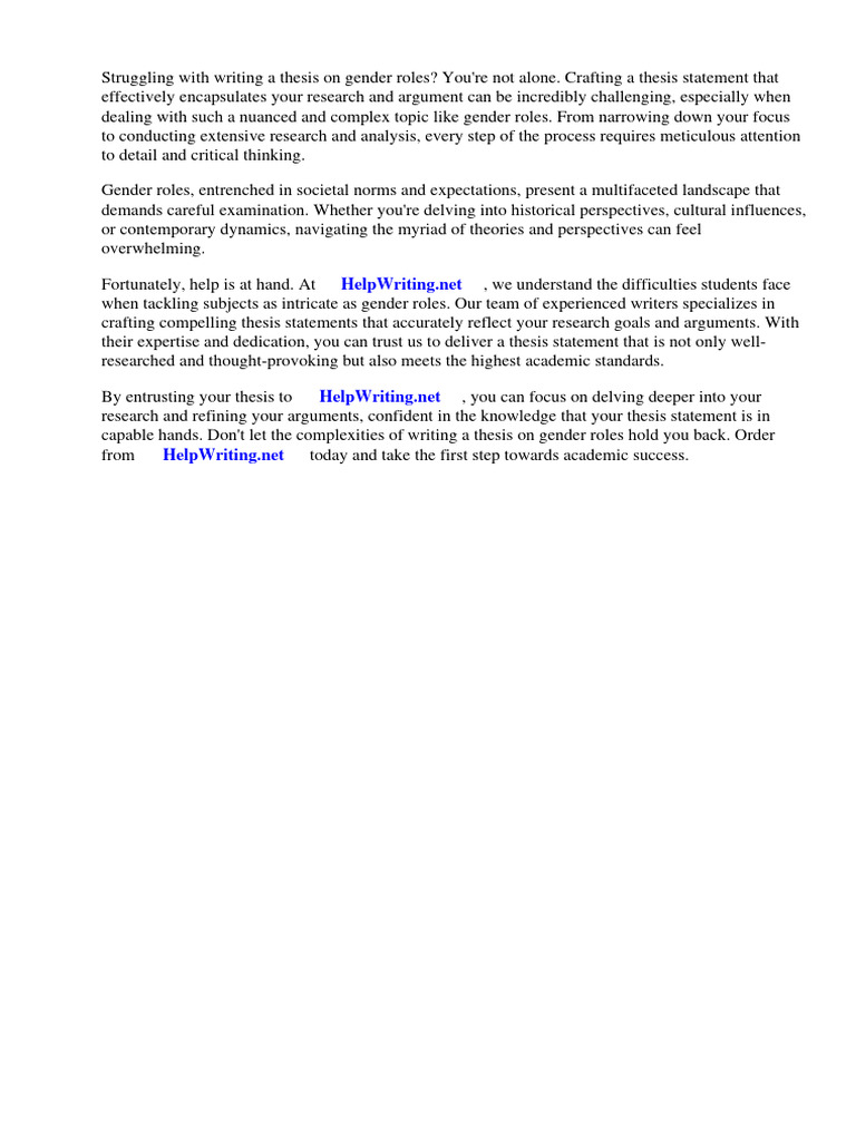 Examples of Thesis Statements On Gender Roles | PDF | Gender | Gender ...