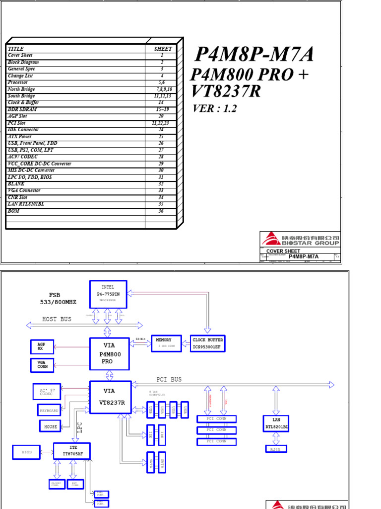 P4M8P-M7-1.2 - Biostar - P4m8p-M7a - p4m800 - Pro - Plus - vt8237r - Rev - 1.2 - SCH | PDF | Usb ...
