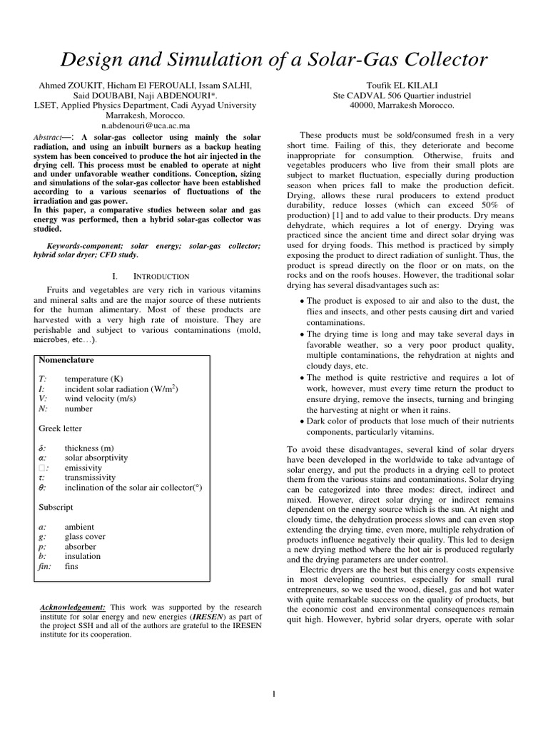 Design and Simulation of A Solar-Gas Collector | PDF | Solar Energy ...