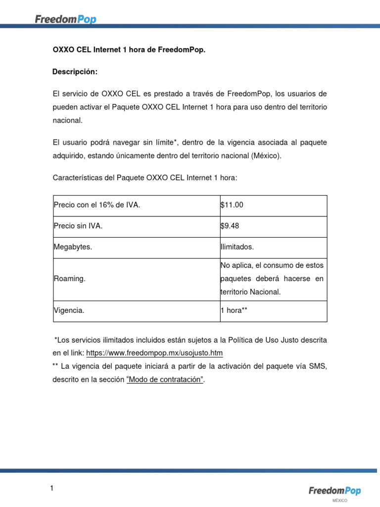paquete_OXXO_CEL_INTERNET_1_HORA | PDF | Internet | Streaming Media