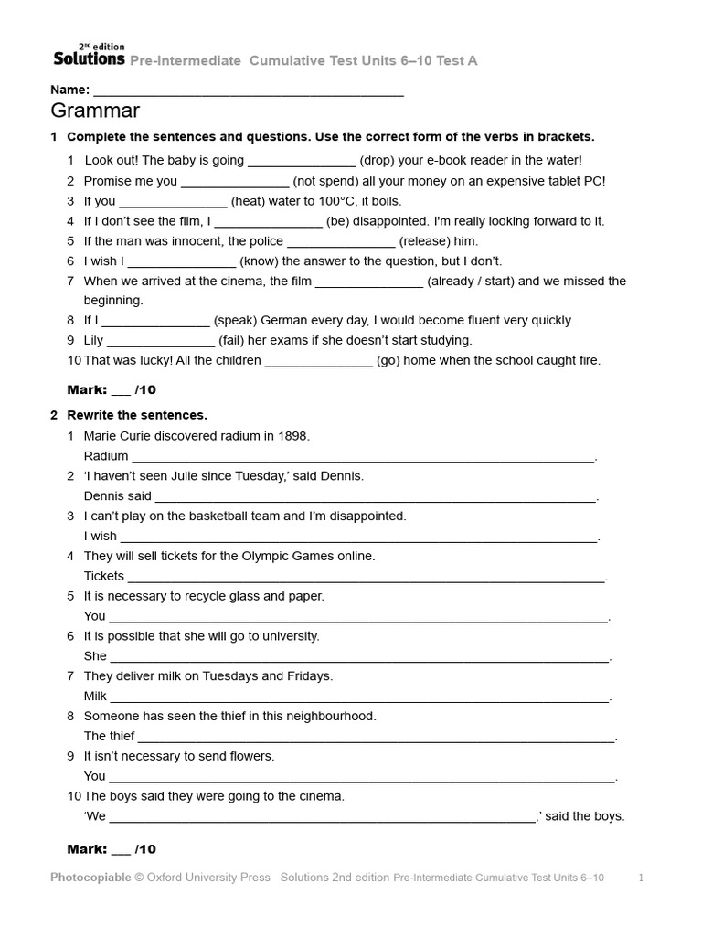 Pre-Intermediate Test Units 6-10 A | PDF | Robbery