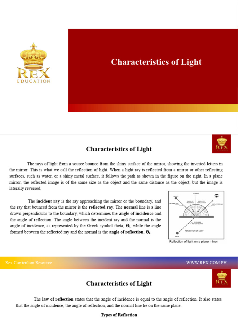 Characteristics of Light | PDF | Reflection (Physics) | Refraction
