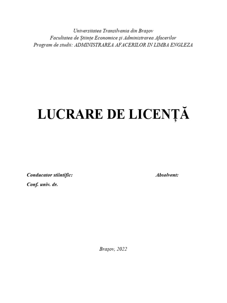 Model Lucrare de Licenta Universitatea Transilvania Din Brașov | PDF | Entrepreneurship | Reputation