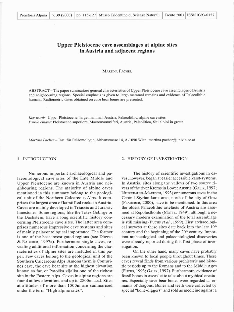 Mammiferi Austria Pleistocene | PDF | Paleolithic | Neanderthal
