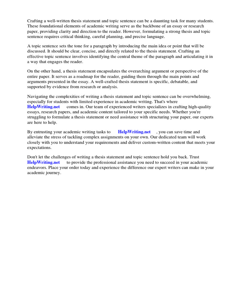 How To Write A Topic Sentence and A Thesis Statement | PDF | Essays ...