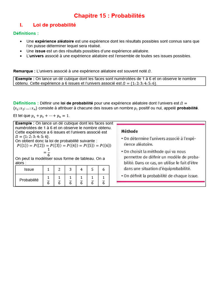 Introduction aux probabilités et événements | PDF | Loi de probabilité ...