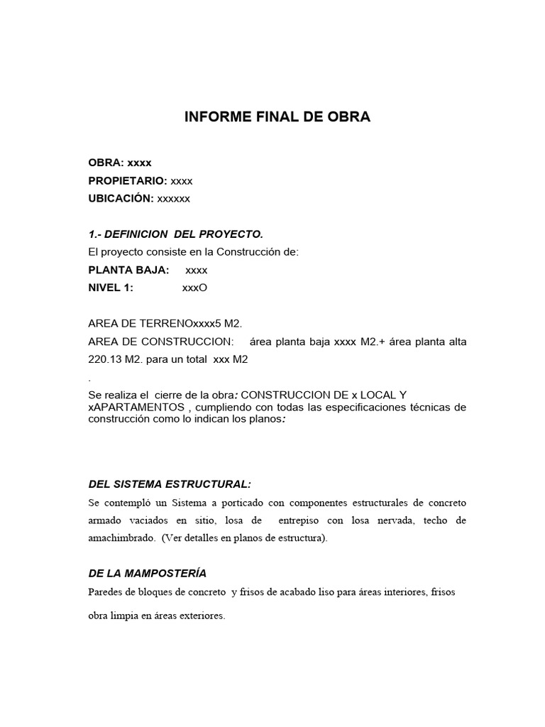 Informe Def Final de Obra | PDF