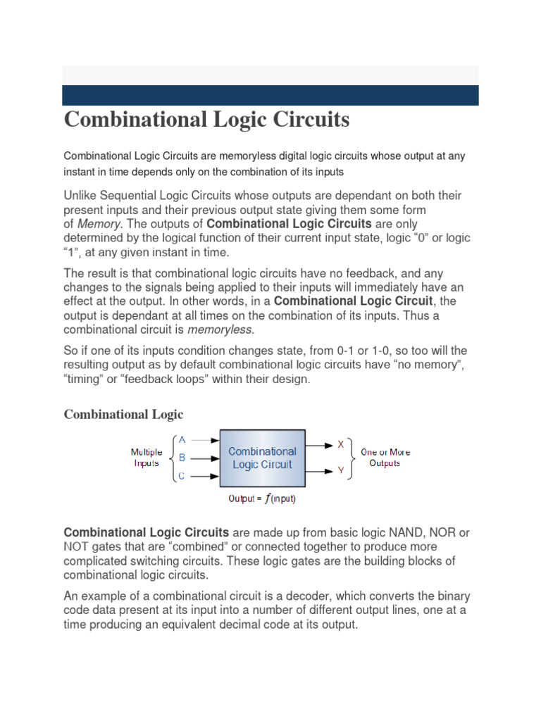 Combinational Logic Circuits | PDF | Logic Gate | Electronic Circuits