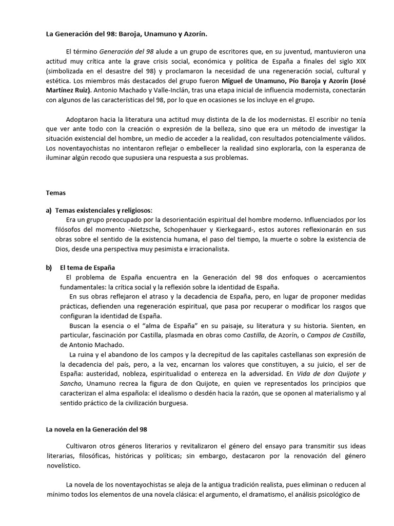 La Generación Del 98 Aula Virtual | PDF | Novelas