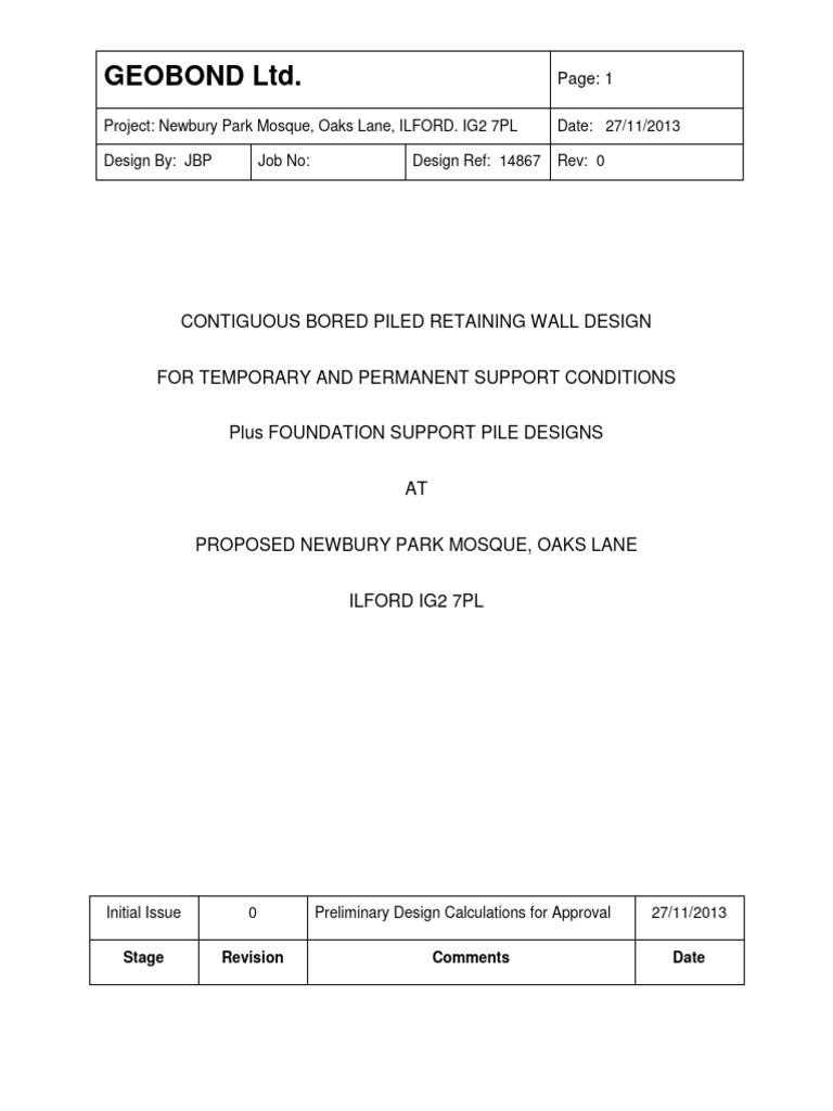 Geobond LTD.: Contiguous Bored Piled Retaining Wall Design | PDF | Deep ...