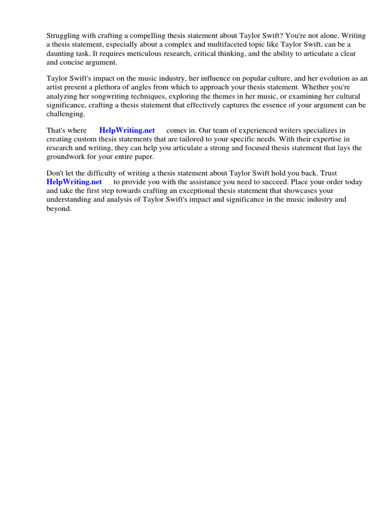 Thesis Statement About Taylor Swift | Download Free PDF | Taylor Swift ...