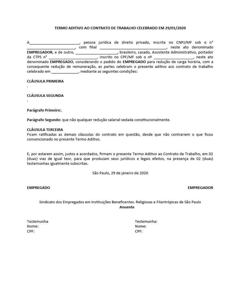Aditivo de Contrato de Trabalho | PDF Aditivo de Contrato de Trabalho | PDF