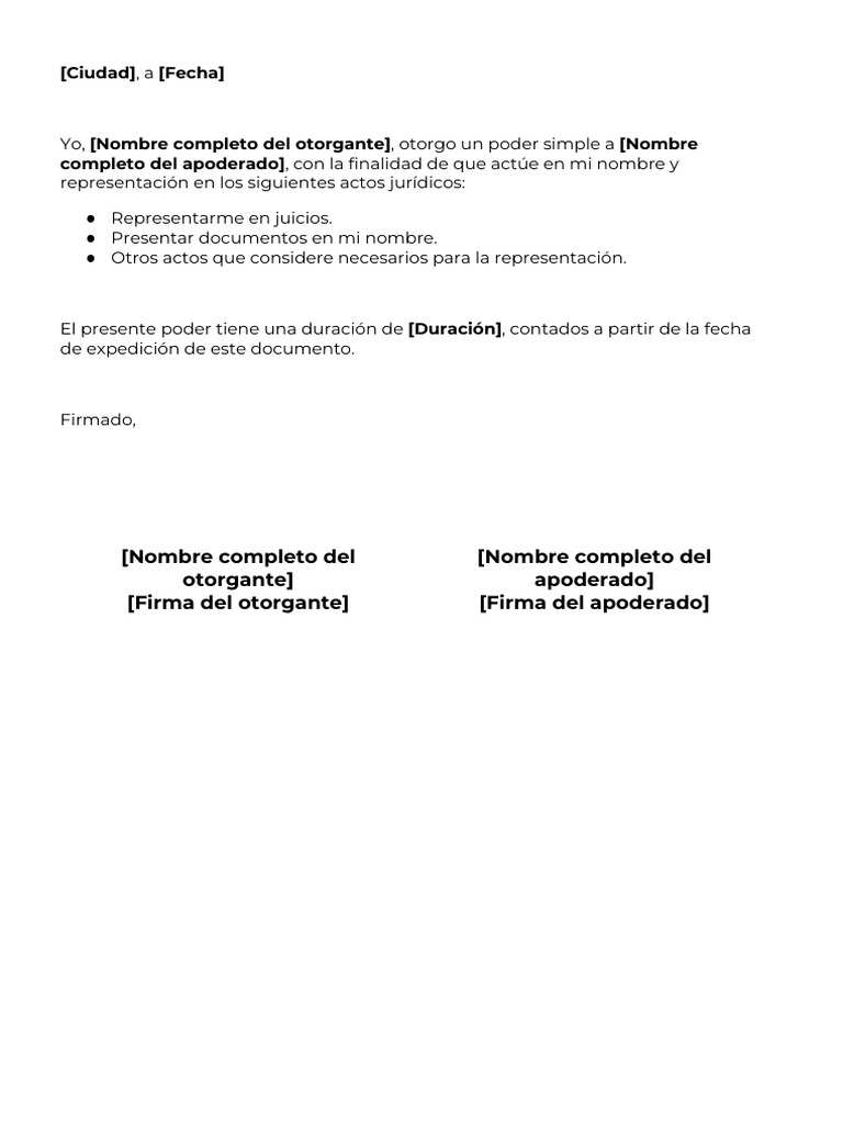 Carta Poder Simple para Representacion Legal en Juicios | PDF