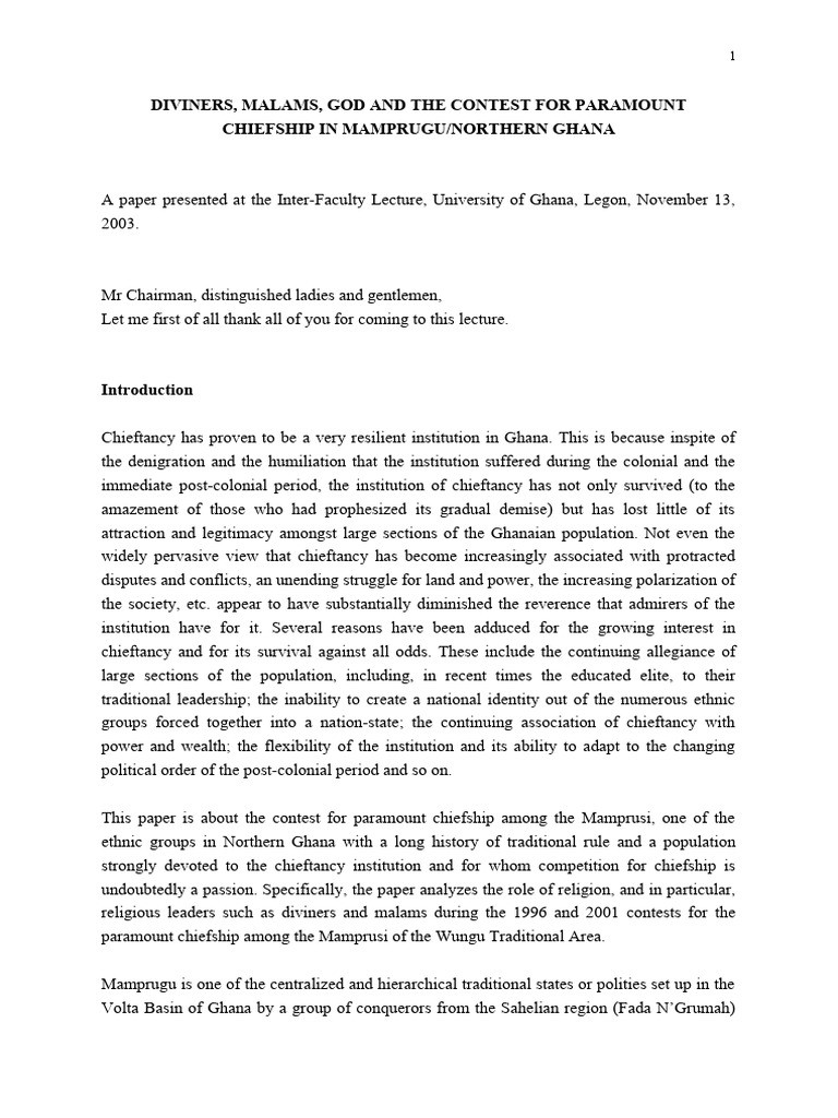 Mamprusi Chieftaincy and Religious Influence | PDF | Prayer ...
