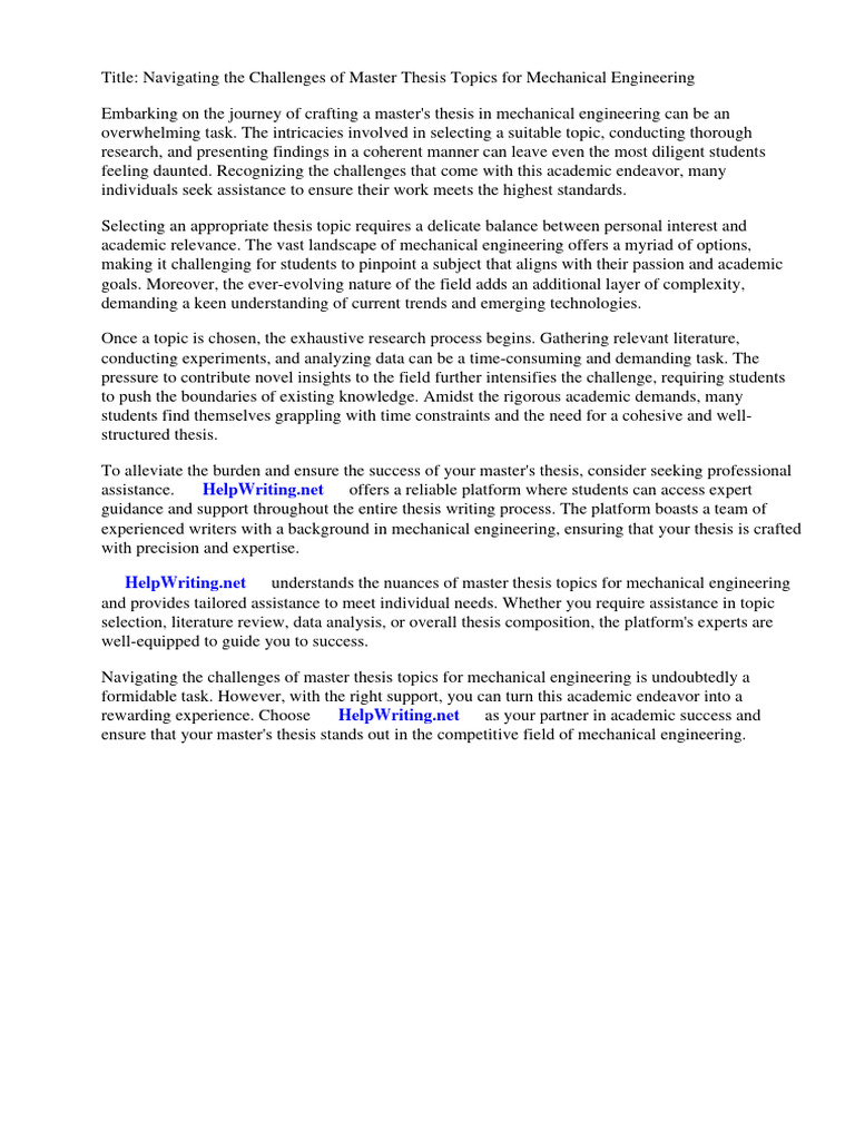 Master Thesis Topics For Mechanical Engineering | PDF | Engineering | Thesis