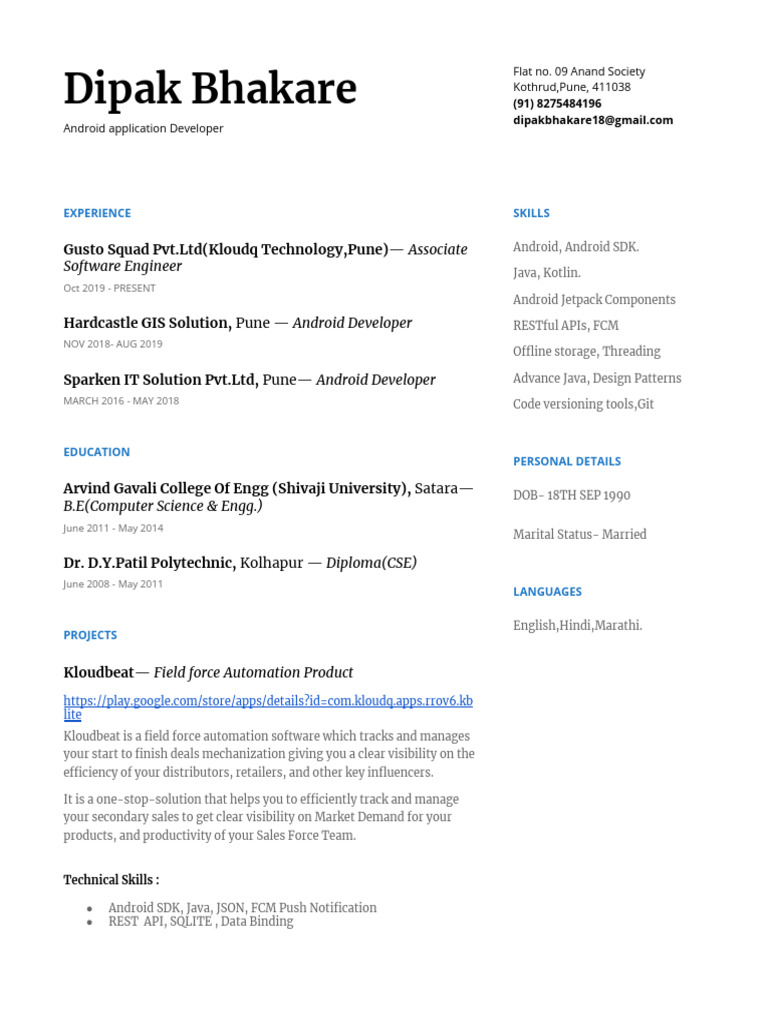 Resume Dipak B 4.0 | PDF | Android (Operating System) | Retail