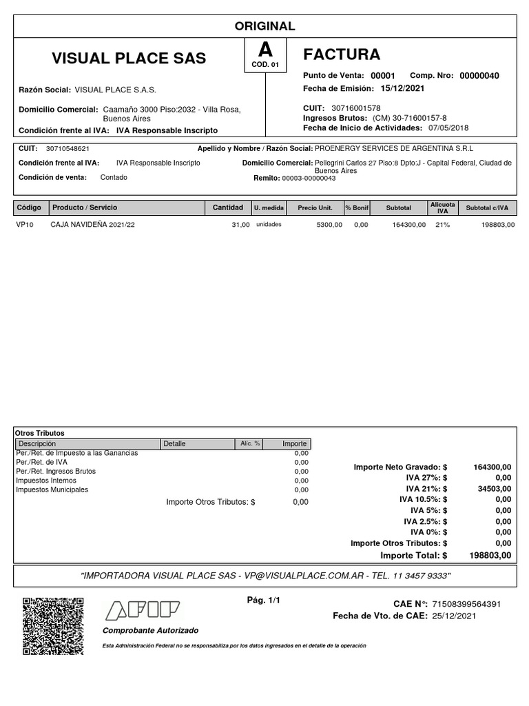 Factura por total cajas navideñas | PDF | Impuestos | Buenos Aires