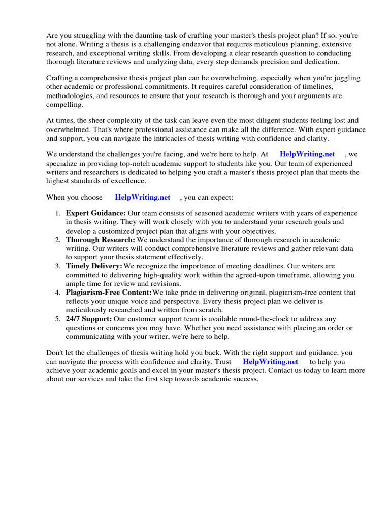 Masters Thesis Project Plan Template | PDF | Thesis | Adolescence