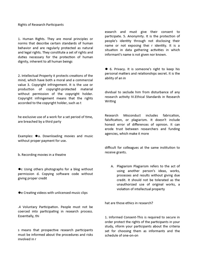 Rights of Research Participants | PDF | Qualitative Research | Copyright