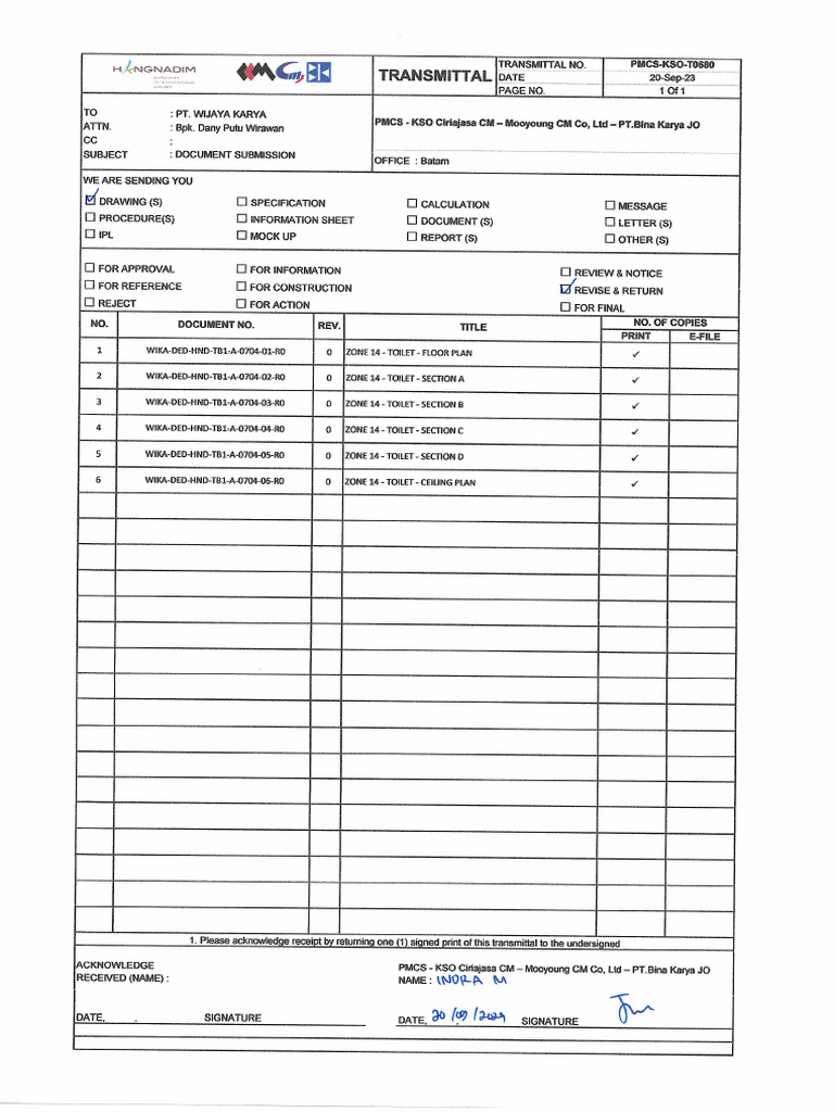 PMCS-KSO-T0680 Revise DED R0 Zona 14 Toilet - Floor Plan, Section, Ceiling Plan | PDF