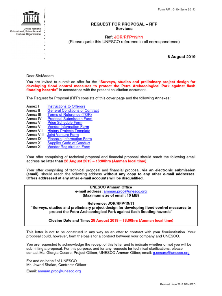 JOR TOR Hydrology & Hydraulics Petra - RFP - 19 - 11 | PDF | Indemnity ...