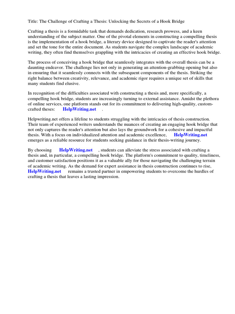 Hook Bridge Thesis Examples Download Free Pdf Essays Thesis