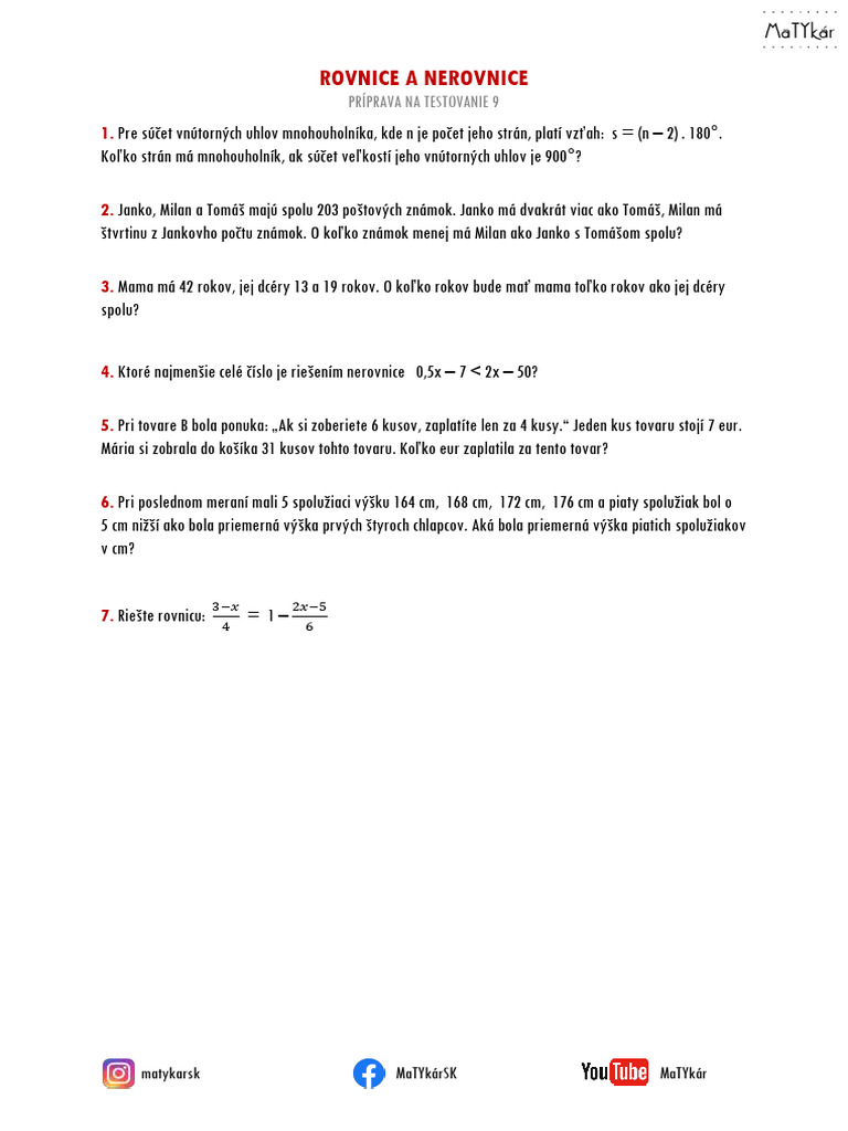 Lineárne Rovnice A Nerovnice | PDF