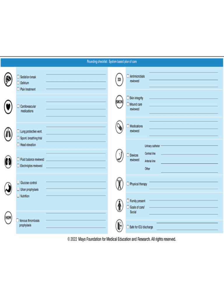 CERTAIN ICU Rounding Checklist - English | PDF