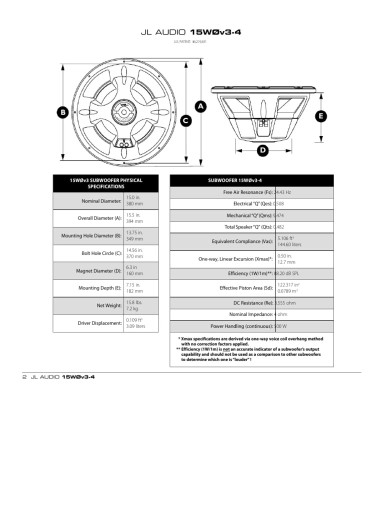 JL Audio 15WØv3-4 Subwoofer Specs | PDF