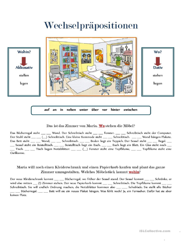 12jul - Wechsel Präpositionen - Arbeitsblatt 2 | PDF