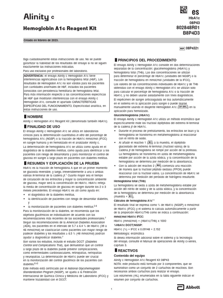 Hemoglobin A1c Reagent Kit: B8P4D3 802848R01 | PDF | Diabetes | Calibración