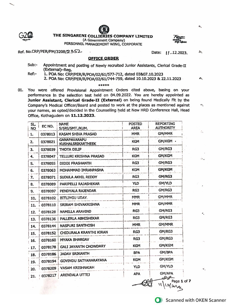 SCCL Joining Letter | PDF