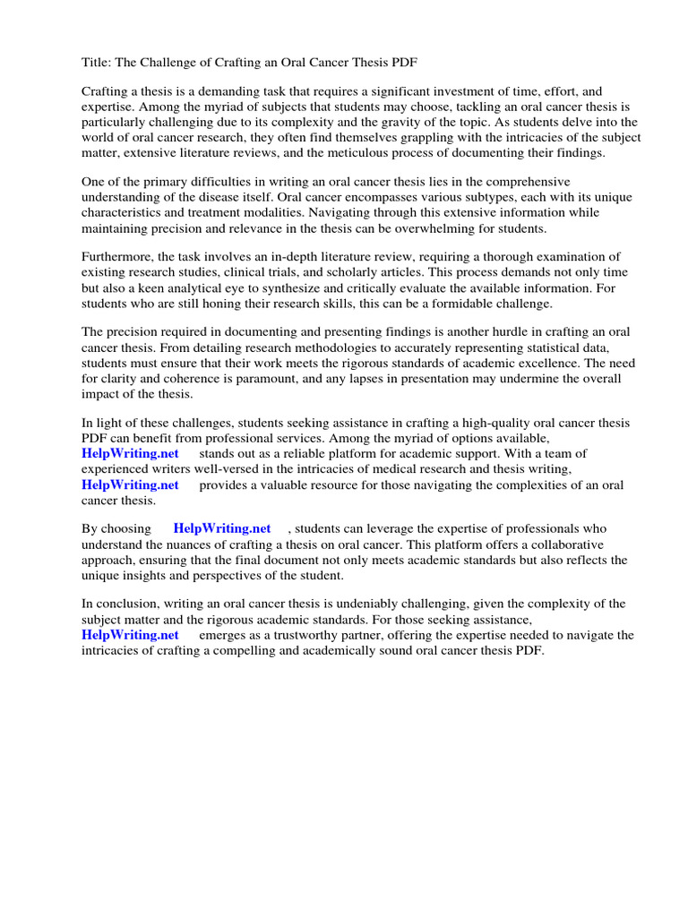 Oral Cancer Thesis PDF | Download Free PDF | Cancer | Head And Neck Cancer