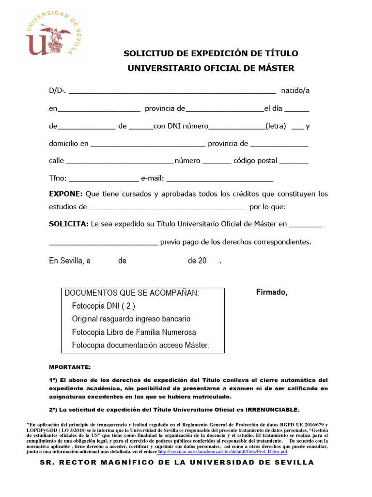 Solicitud Expedición Título Máster | PDF