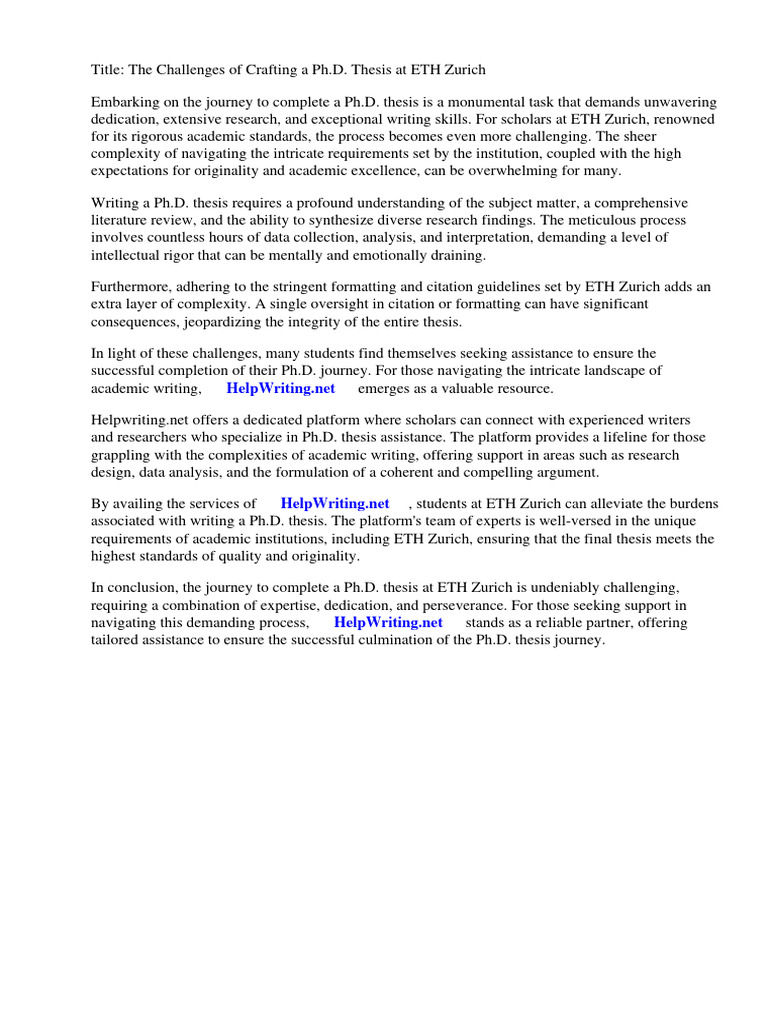 PHD Thesis Eth Zurich | PDF | Thesis | Doctor Of Philosophy