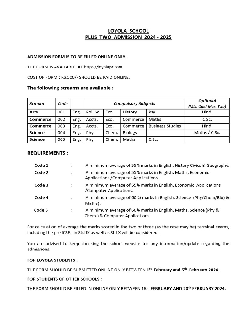 Plus Two Admission Notice 2024-2025 | PDF | Schools | Educational Stages