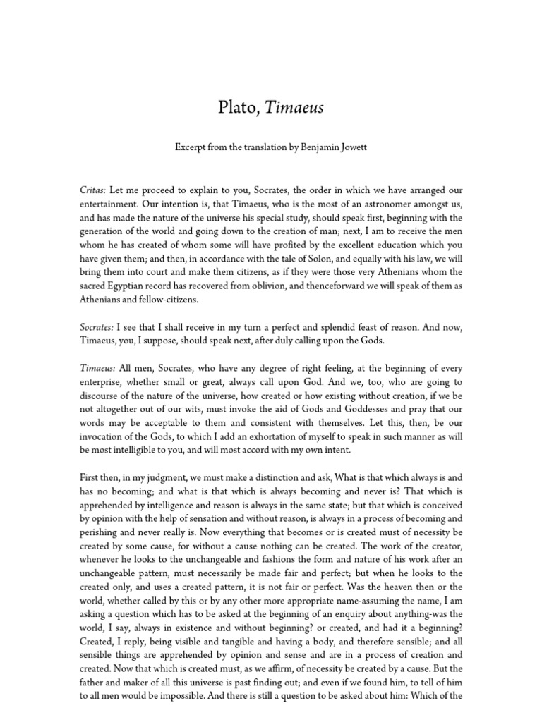 Creation and Order in Plato's Timaeus | PDF | Soul | Reason