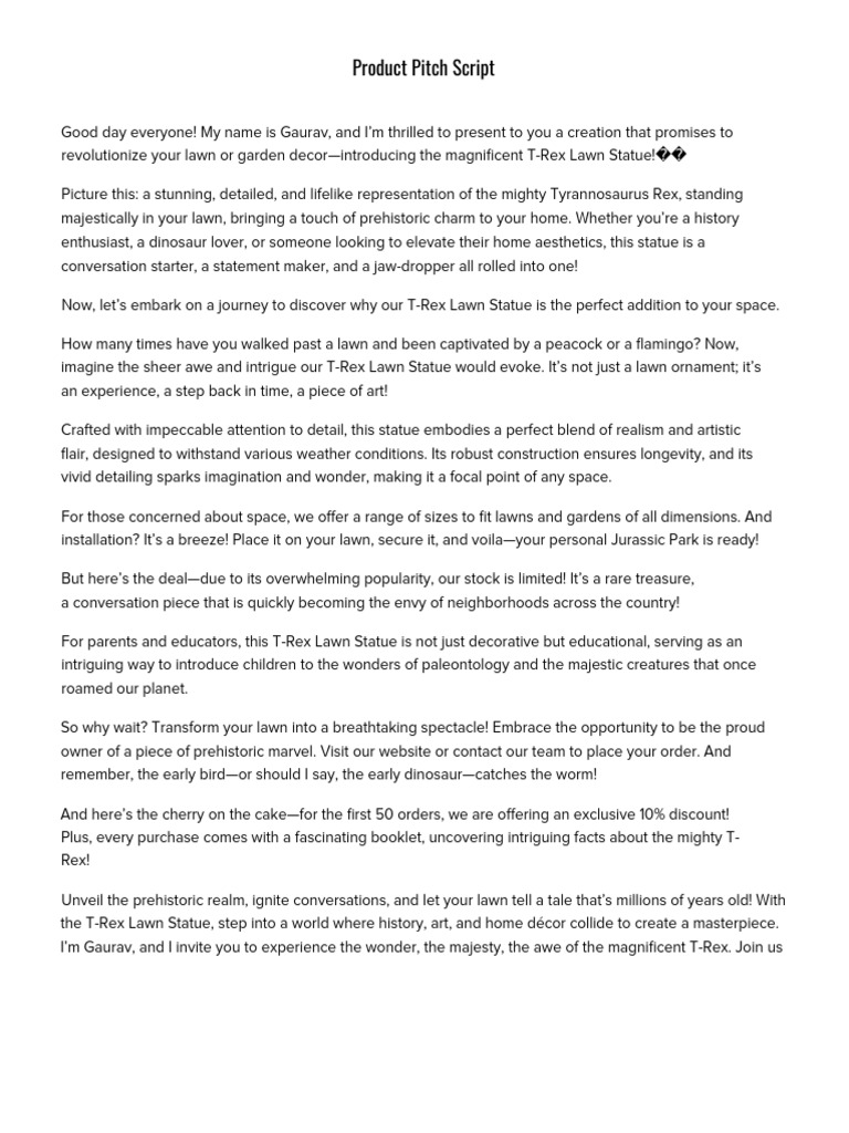 T-Rex Lawn Statue_16 - Gaurav Bugudai | PDF