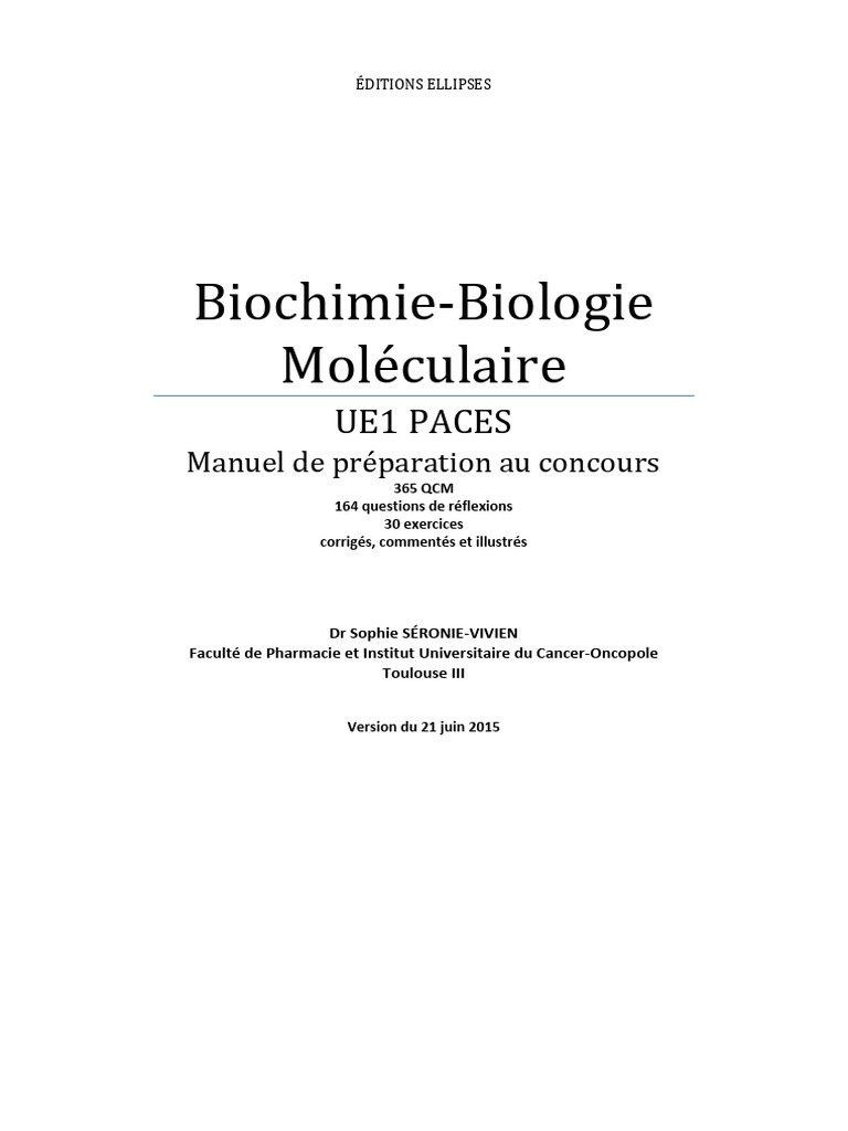 Biochimie Biologie Moléculaire PACES | PDF Biochimie Biologie Moléculaire PACES | PDF