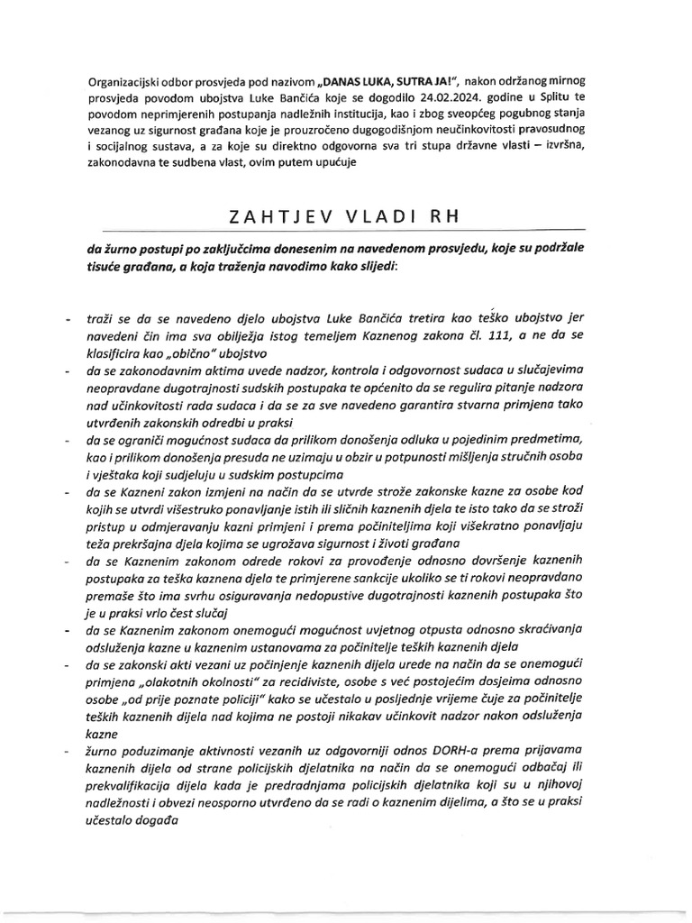 Zahtjevi Vladi RH - Organizacijski Odbor Inicijative "Danas Luka, Sutra ...