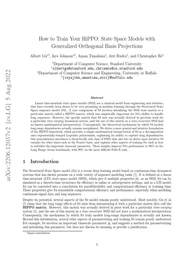 How To Train Your Hippo: State Space Models With Generalized Orthogonal Basis Projections | PDF ...